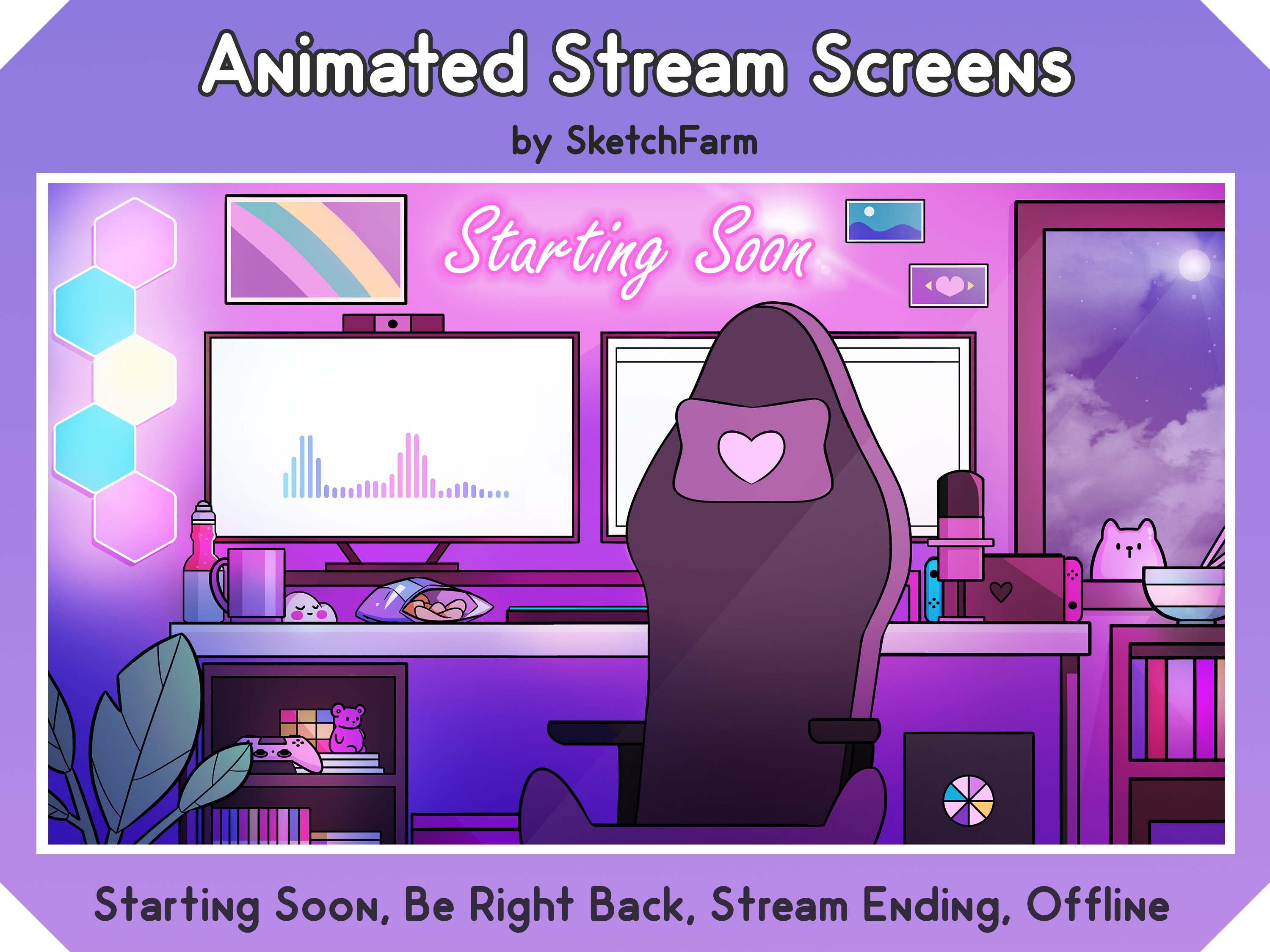 Twitch Overlay - Animated Stream Screen / Egirl Desk Bedroom / Neon ...