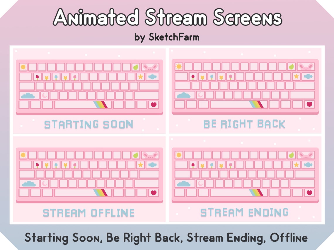 Twitch Overlay - Animated Stream Screen / Pink Keyboard / Cute Egirl ...