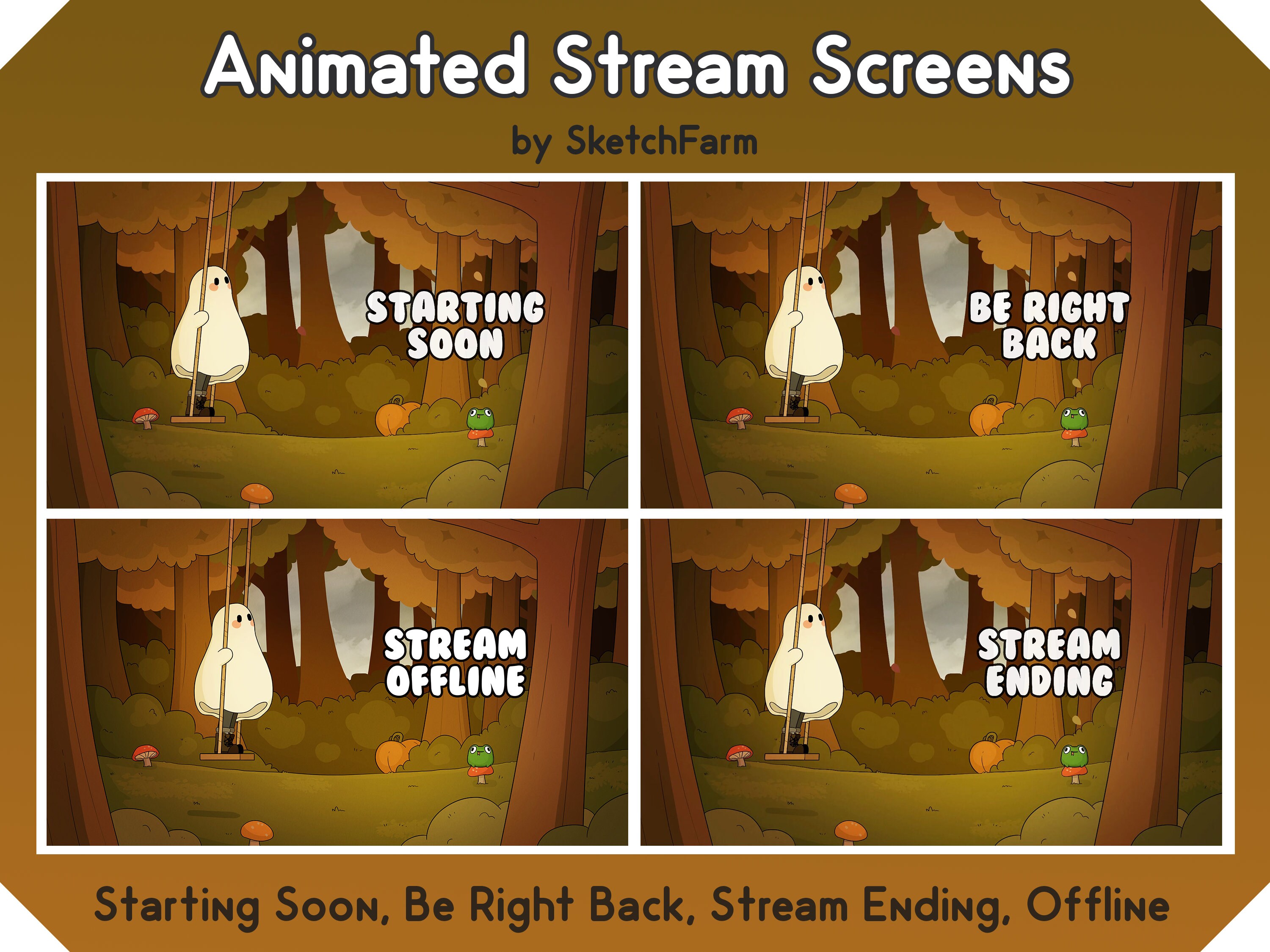 Animated Twitch Overlay - Cute Ghost Stream Screen / Spooky Cozy Autumn ...