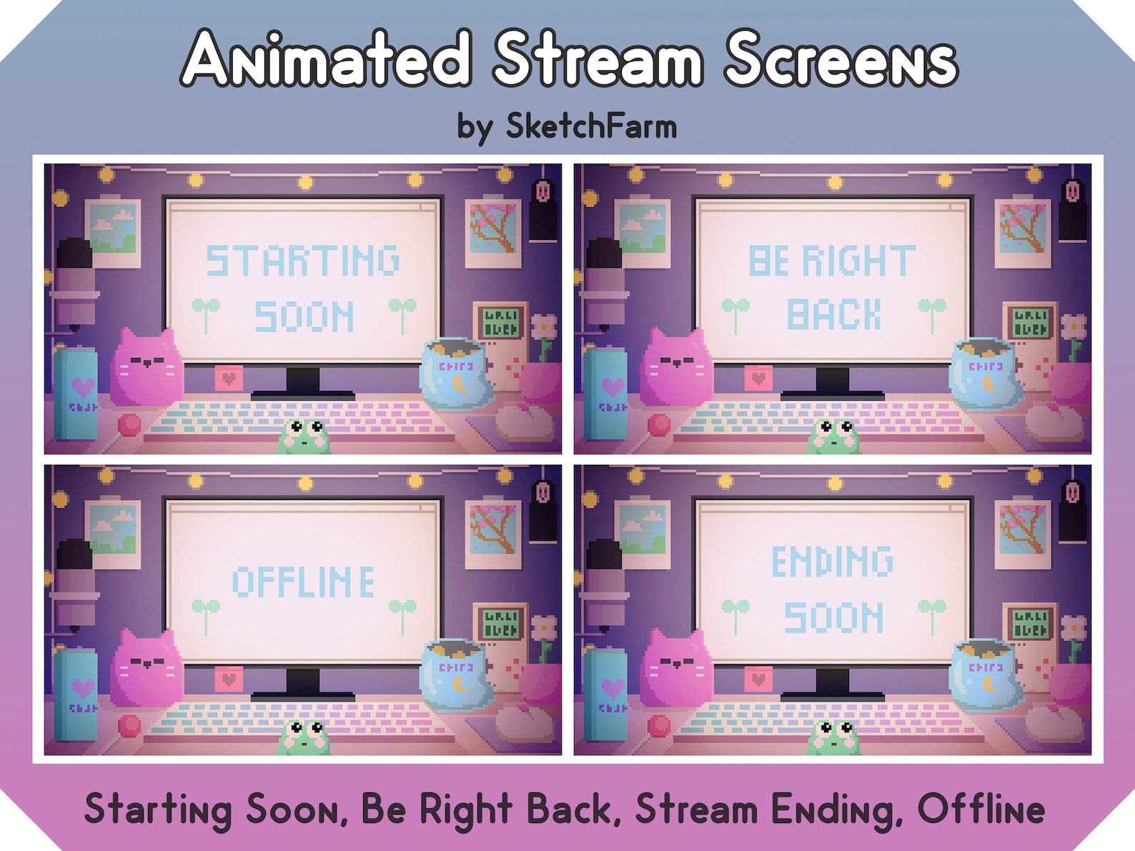 Animated Twitch Overlay Stream Screen / Retro Pixel Art Desk / Cute ...