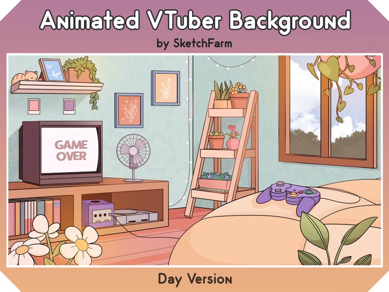 Vtuber Streamer Background Animated Retro Day and Night - Etsy