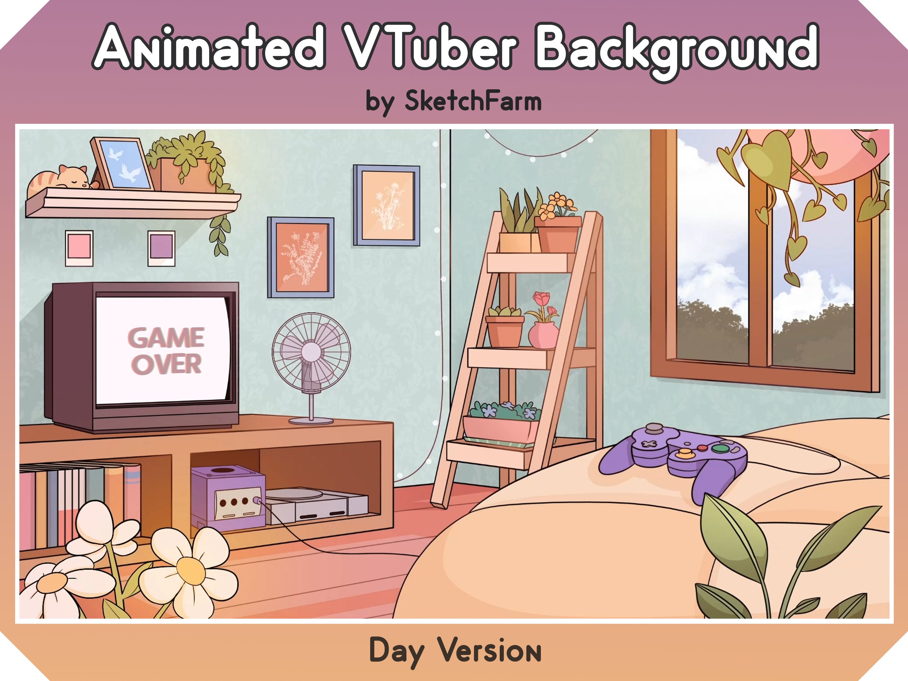 Vtuber Streamer Background - Animated Retro Day and Night Bedroom ...
