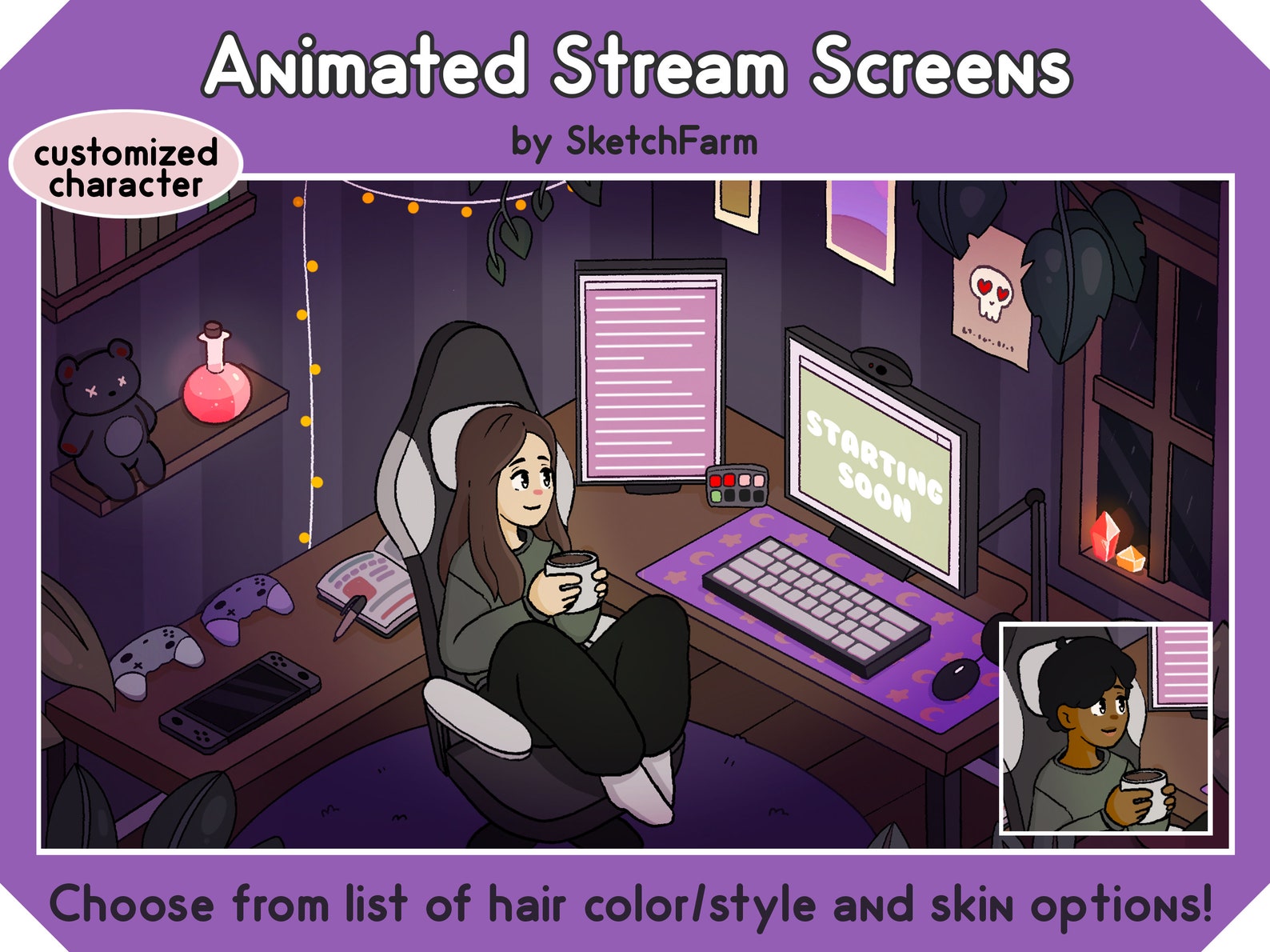 Animated Twitch Overlay With Custom Character - Stream Screen / Dark Spooky Witch / Halloween ...