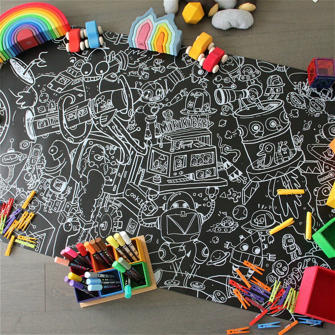 Reusable Giant Coloring Wall Sticker With 8 Washable Crayons-outer ...