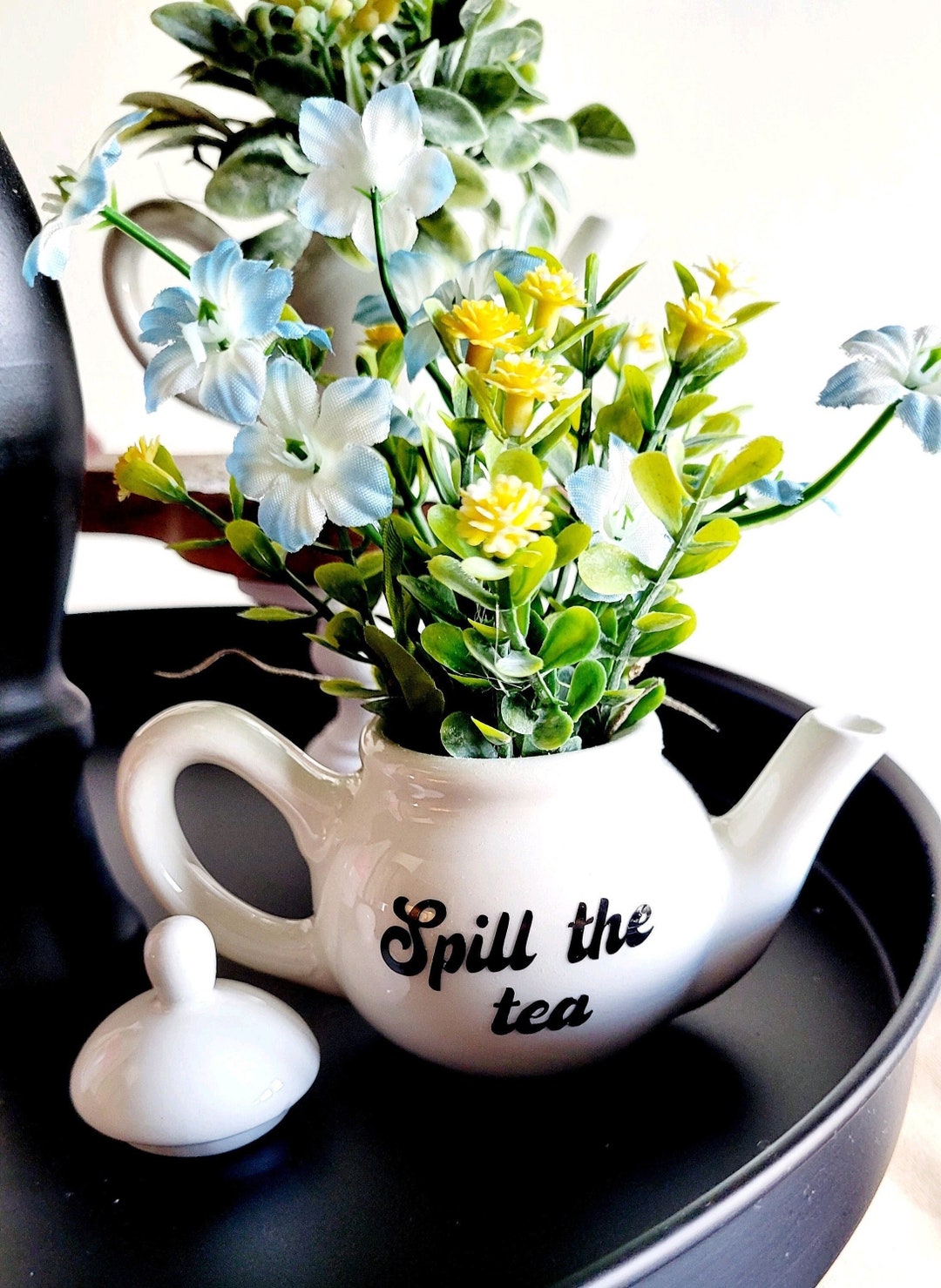 Mini Tea Pot With Flowers for Tiered Tray Decor Spill the Tea Tea Pot ...