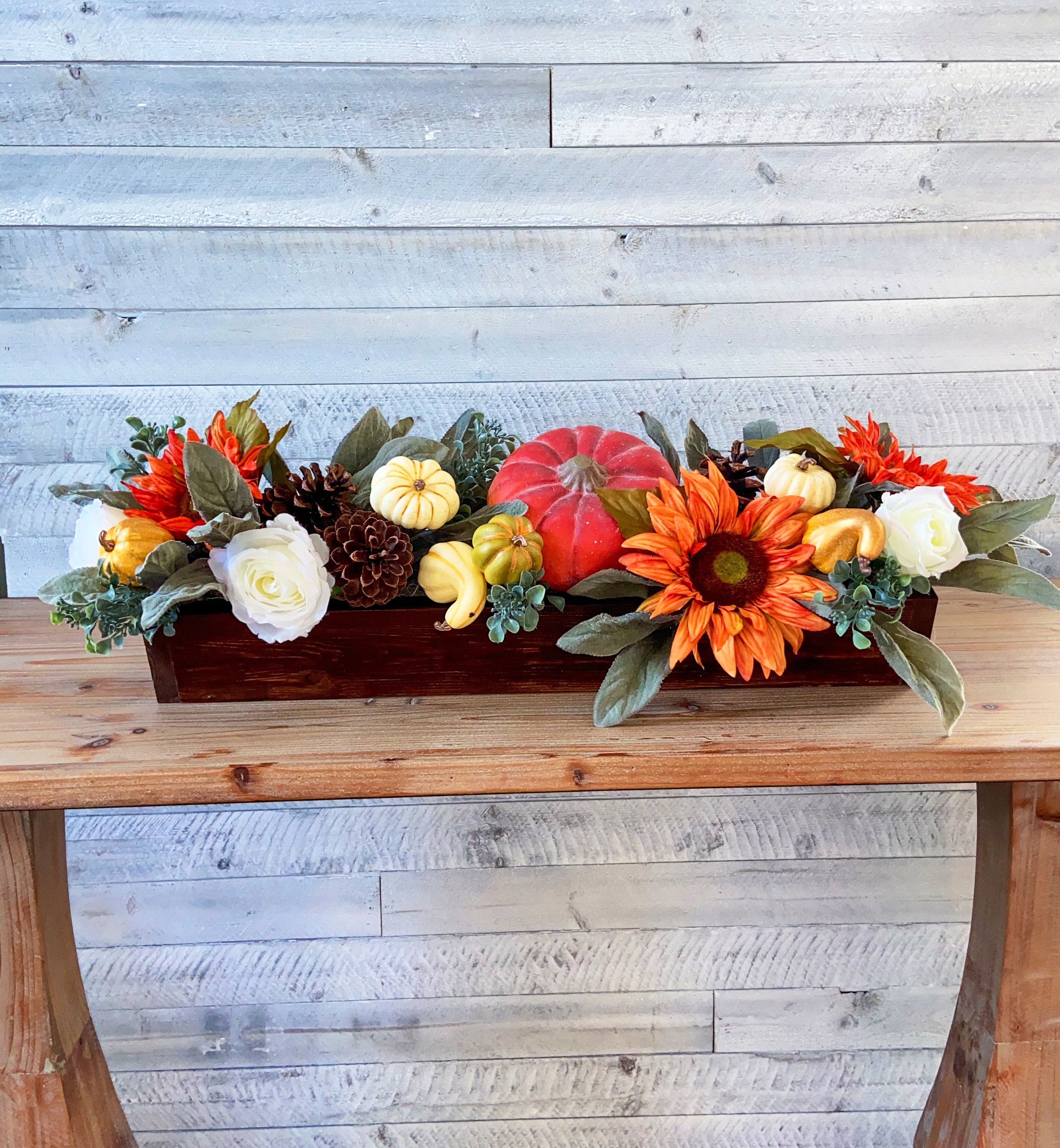 Fall Pumpkins Arrangement in 25 Long Wood Planter Box Fall | Etsy