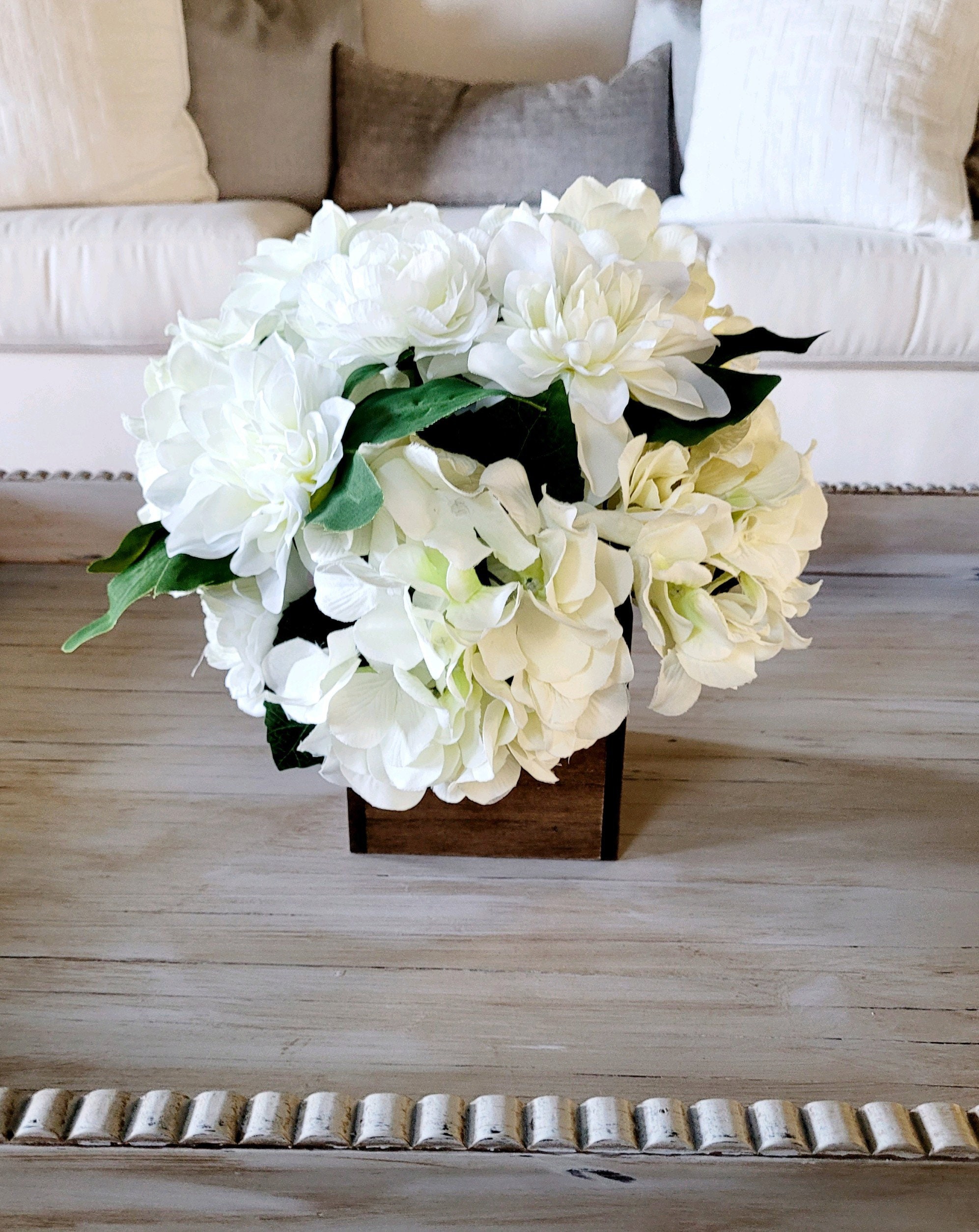 Farmhouse Hydrangea Flower Box W White Hydrangeas Lambs Ear - Etsy