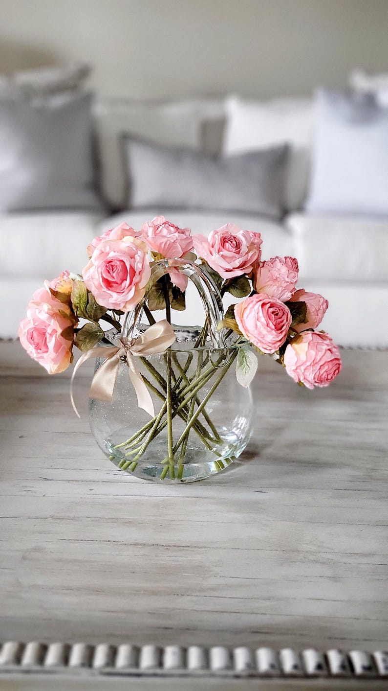 Pink Rose Arrangement Dining Table Vintage Style Flowers Roses Mom Gift ...