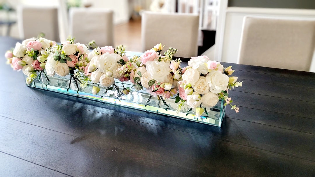 Silk Flower Arrangement Clear Glass Modern Dining Table Centerpiece ...