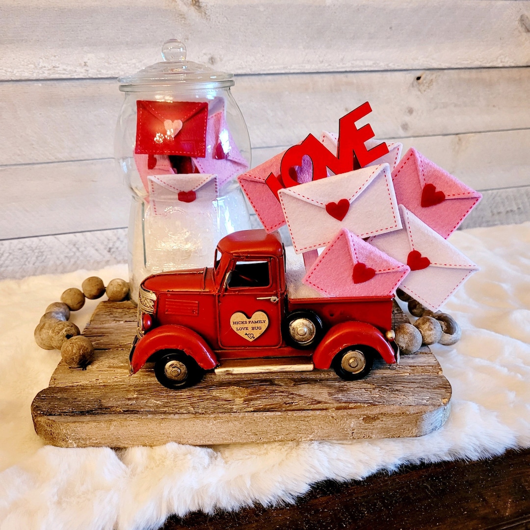 Valentine’s Day Metal Red Truck Decorpersonalized Valentine’s Day Farm ...