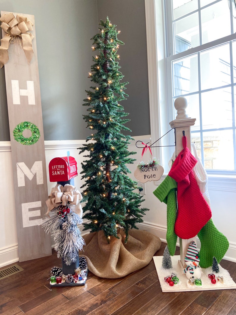 Christmas Stocking Holder Wood Post With Hooks; Farmhouse Stocking Post ...