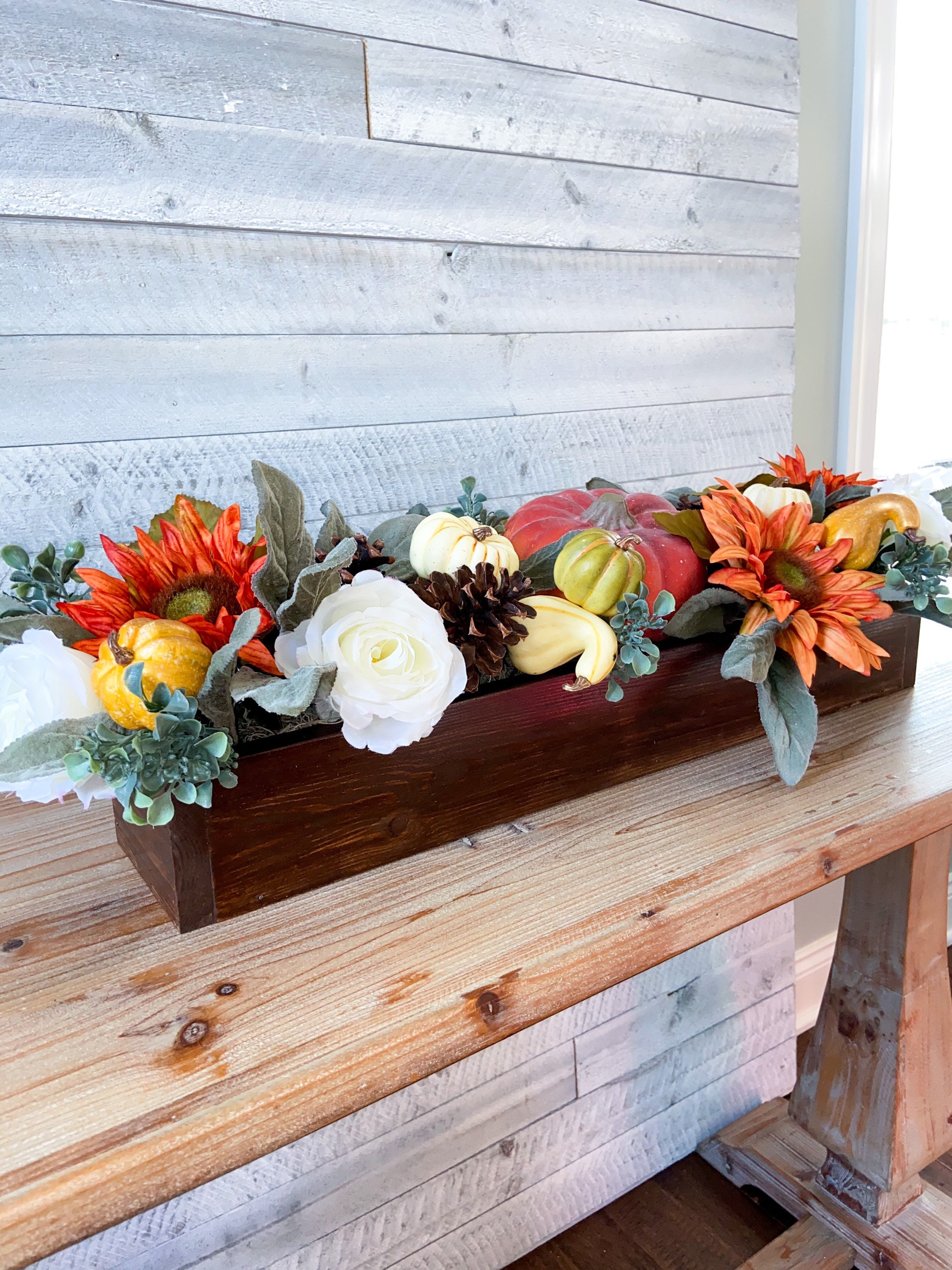 Fall Pumpkins Arrangement in 25 Long Wood Planter Box Fall | Etsy