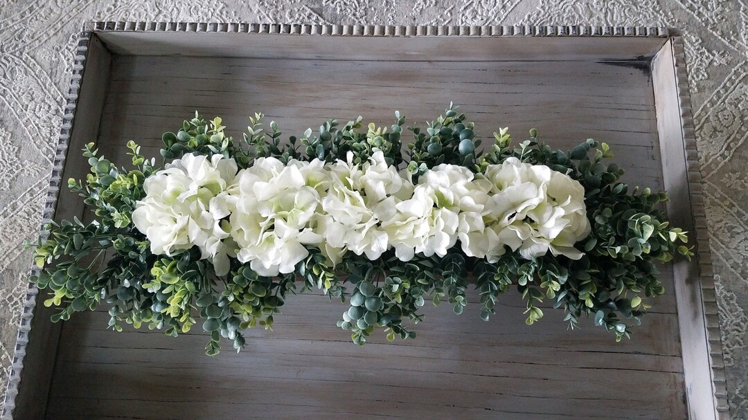 Farmhouse Hydrangea Centerpiece Wood Box Hydrangea Arrangement Mantle ...