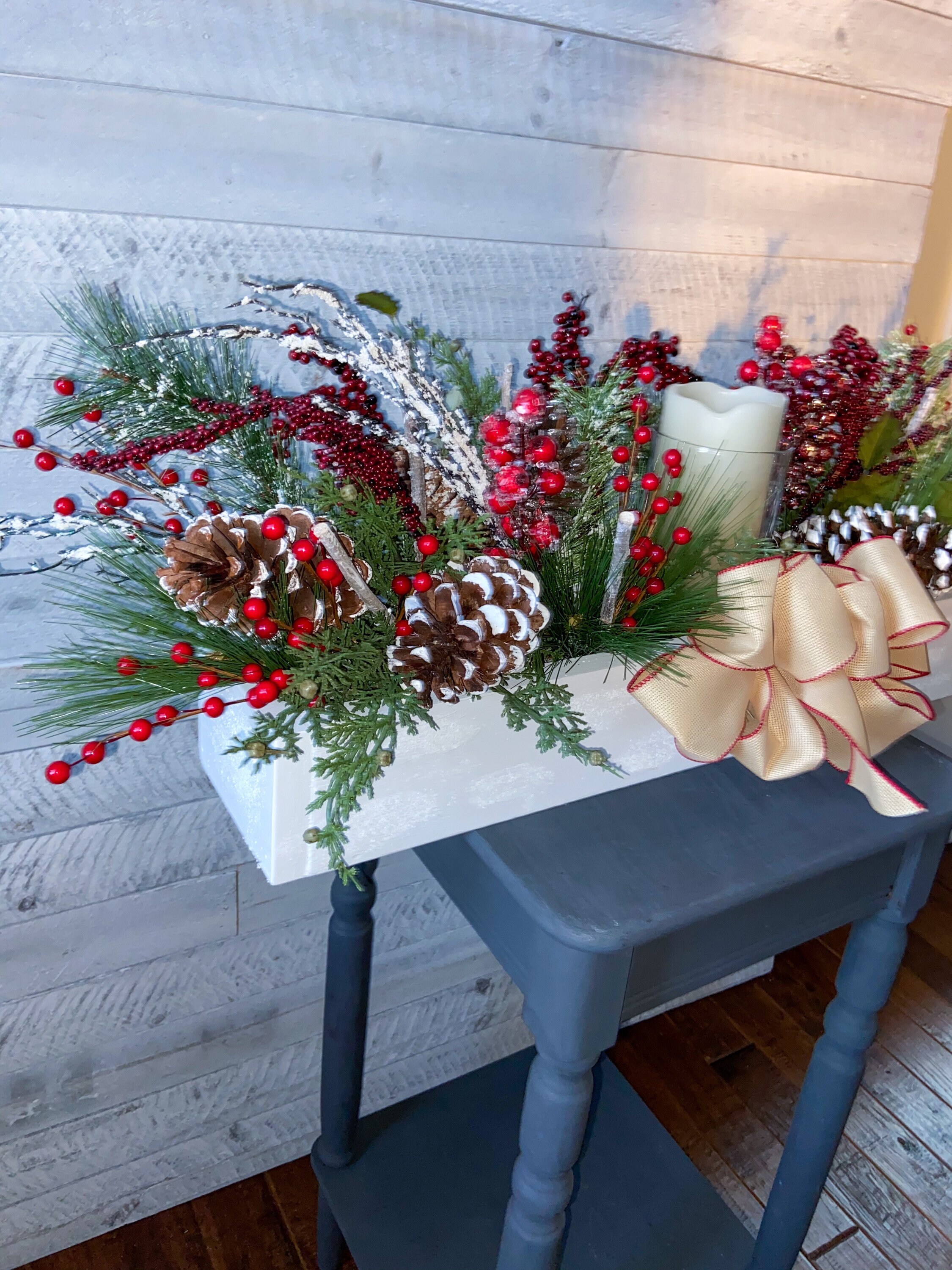 Christmas long 25 table arrangement in wood planter box | Etsy
