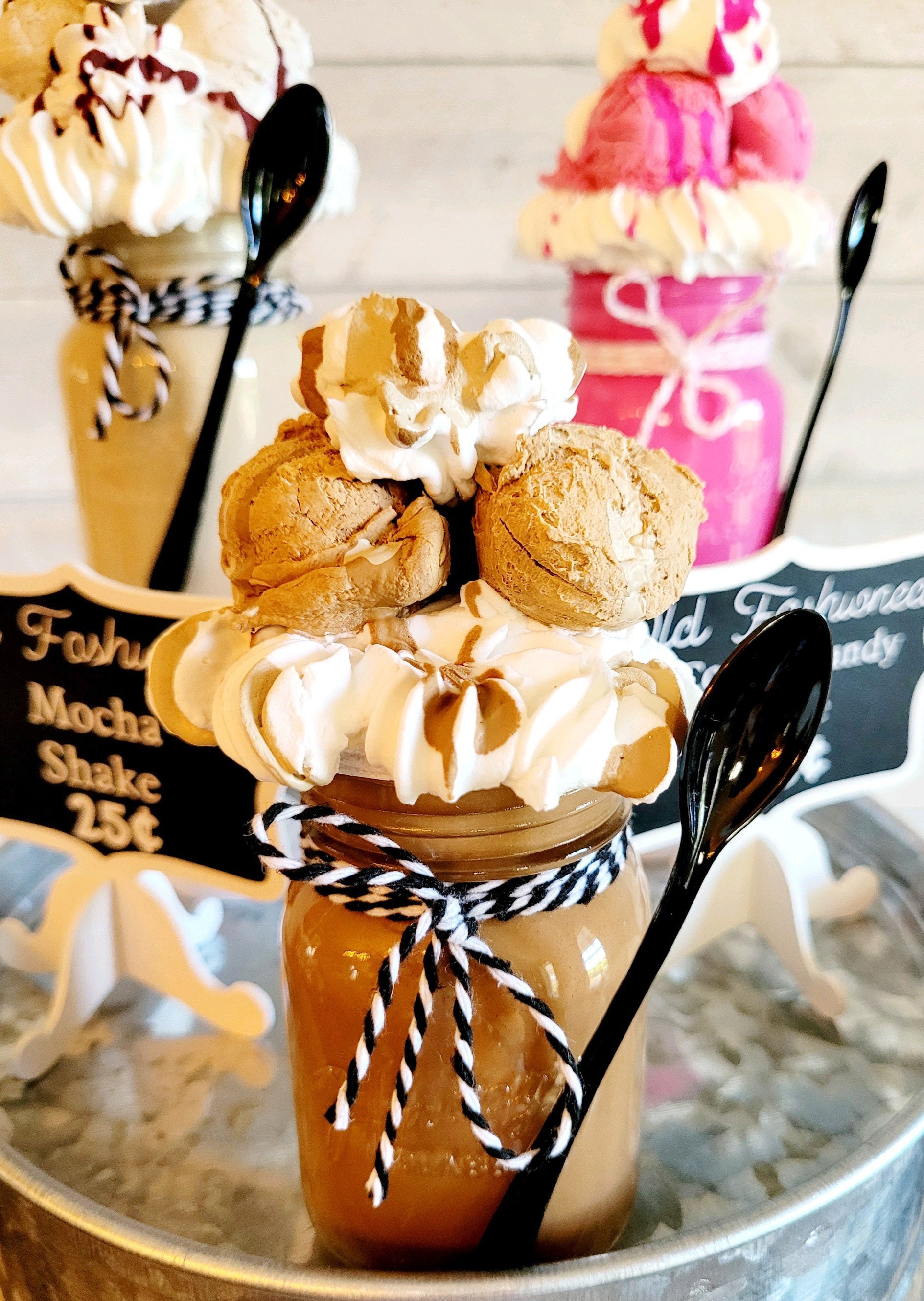 Mini Faux Milkshake Tiered Tray Decorfaux Ice Cream Milkshakefake Mini ...