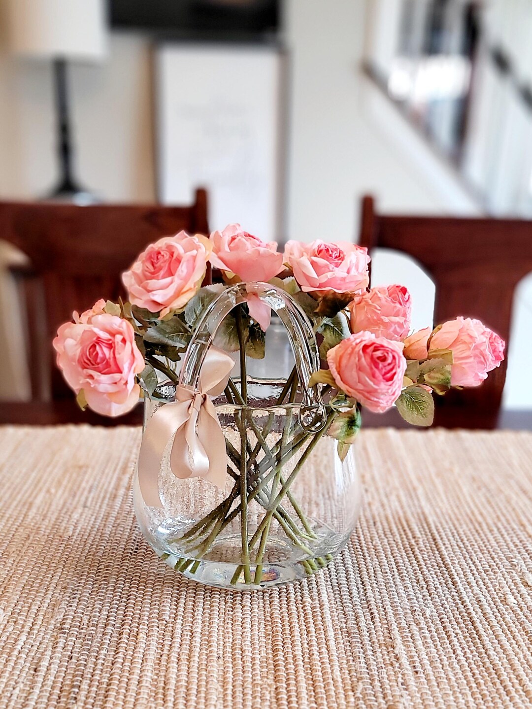 Pink Rose Arrangement Dining Table Vintage Style Flowers Roses Mom Gift ...