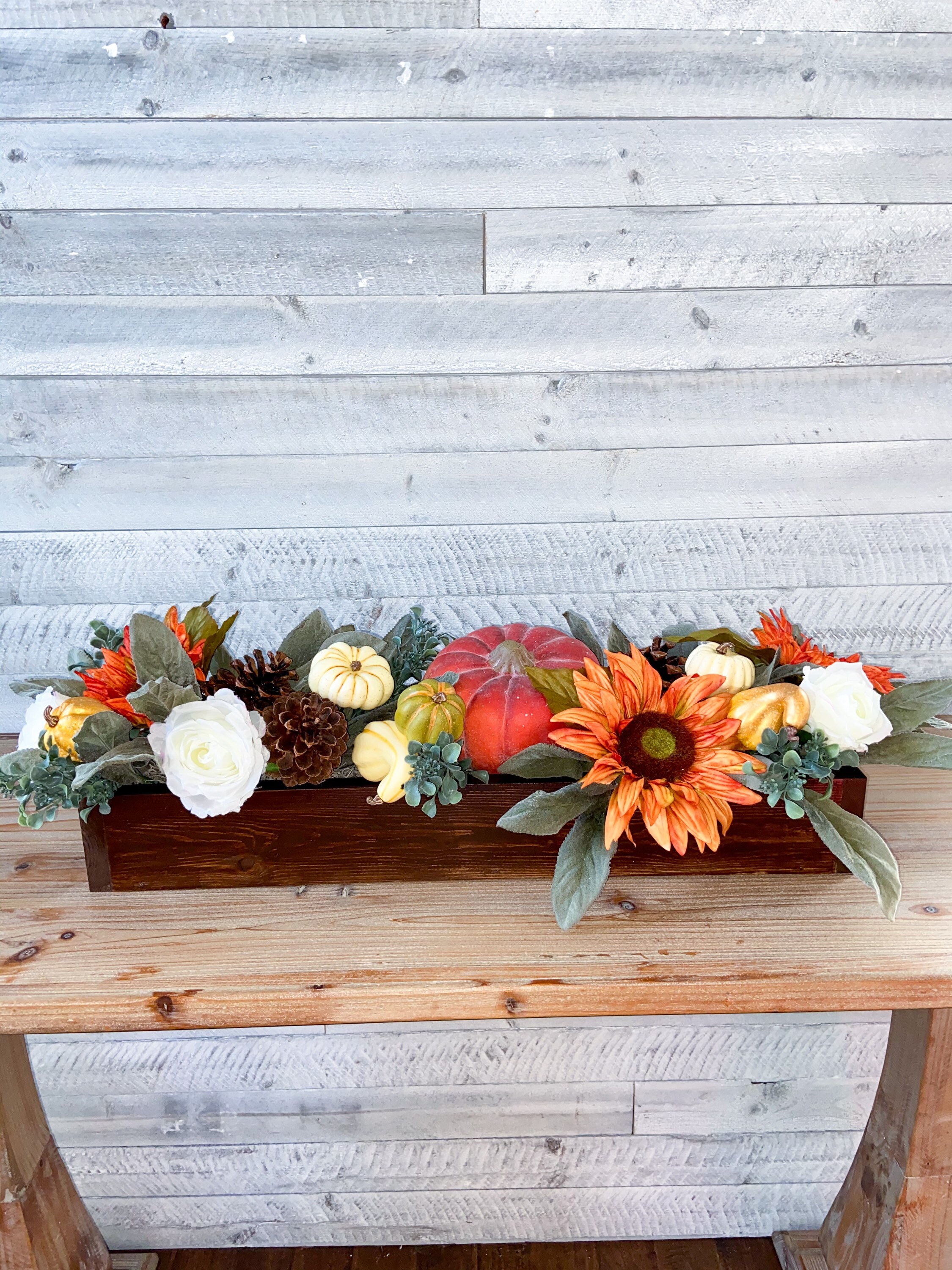 Fall Pumpkins Arrangement in 25 Long Wood Planter Box Fall | Etsy