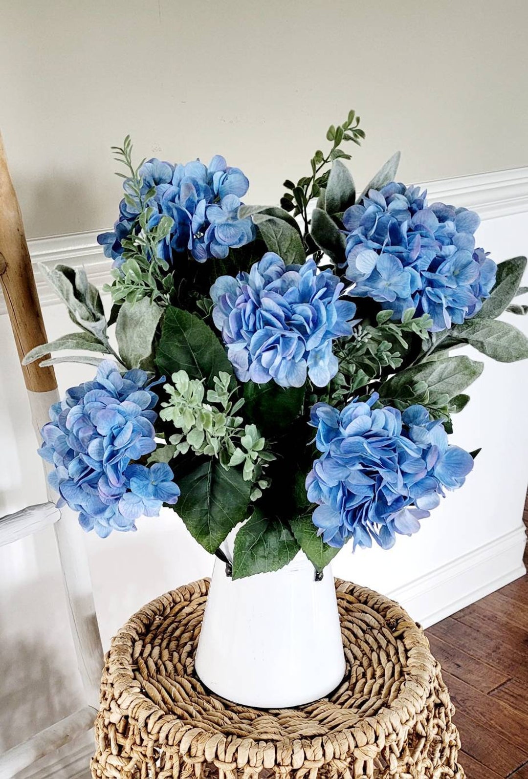 Blue Hydrangea Arrangement Faux Hydrangea Summer Floral Arrangement ...