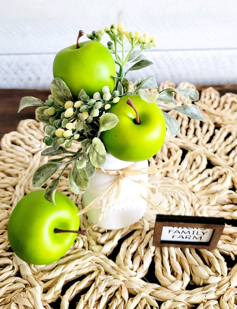 Mini Green Apple Decor Mason Jar Tiered Tray Mini Apples Tier Tray Fake ...
