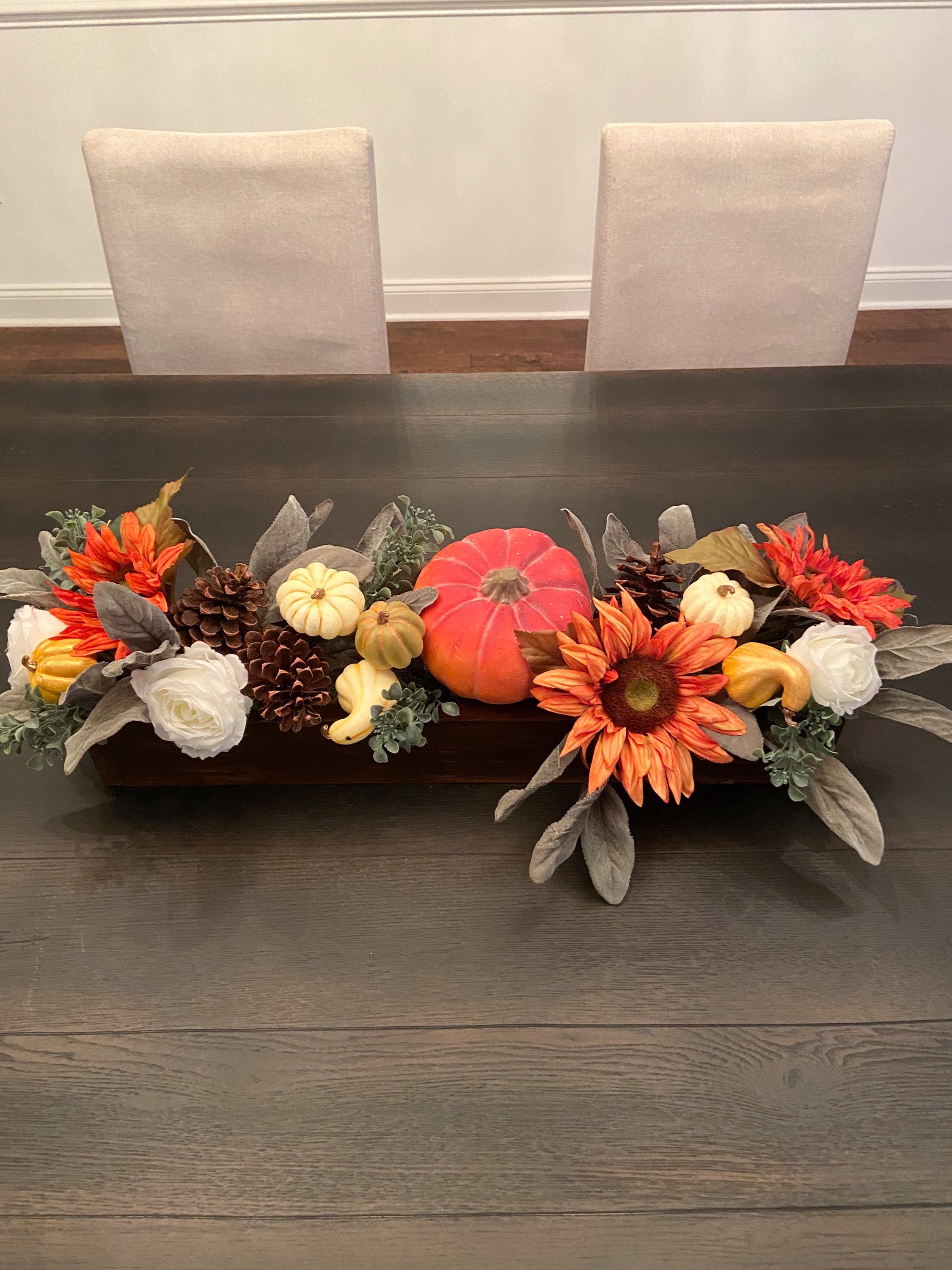 Fall Pumpkins Arrangement in 25 long wood planter box fall | Etsy