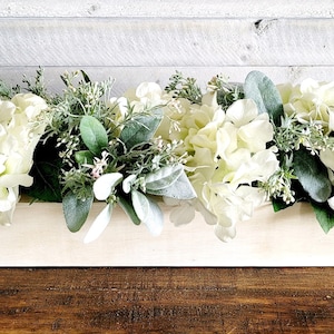 Farmhouse Style Long Spring Hydrangea Arrangement in Wood Planter Box ...