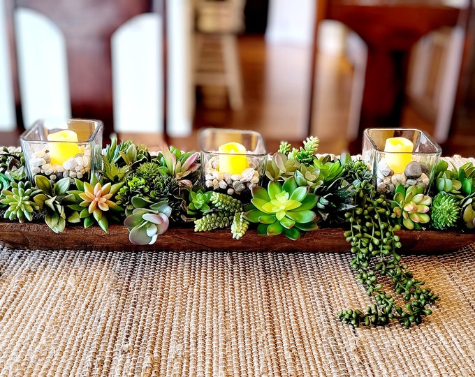 Large Live Trough Succulent Arrangement Planter, Real Succulents, Wood ...