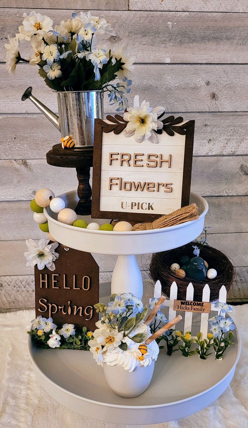 Spring Tiered Tray Personalized Spring Decorflower Tiered Trayfresh ...