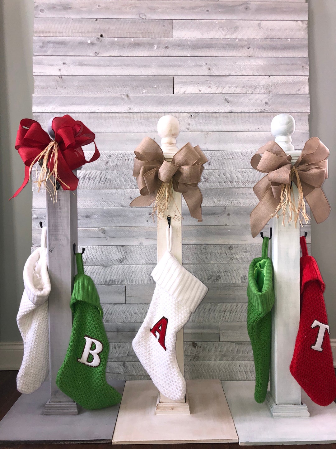 Christmas Stocking Holder Wood Post With Hooks; Farmhouse Stocking Post ...