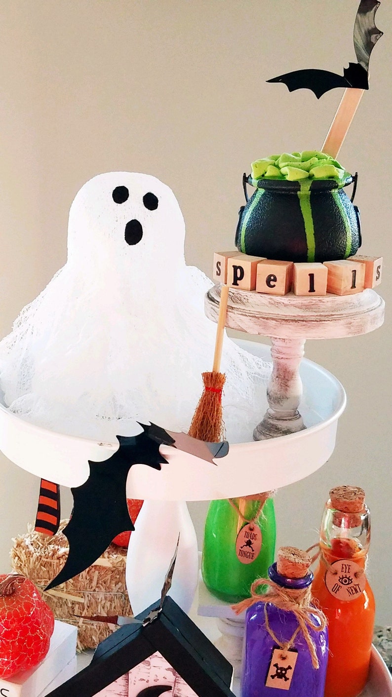 Halloween Tiered Tray Decor Haunted Halloween Tray Kit Ghost - Etsy
