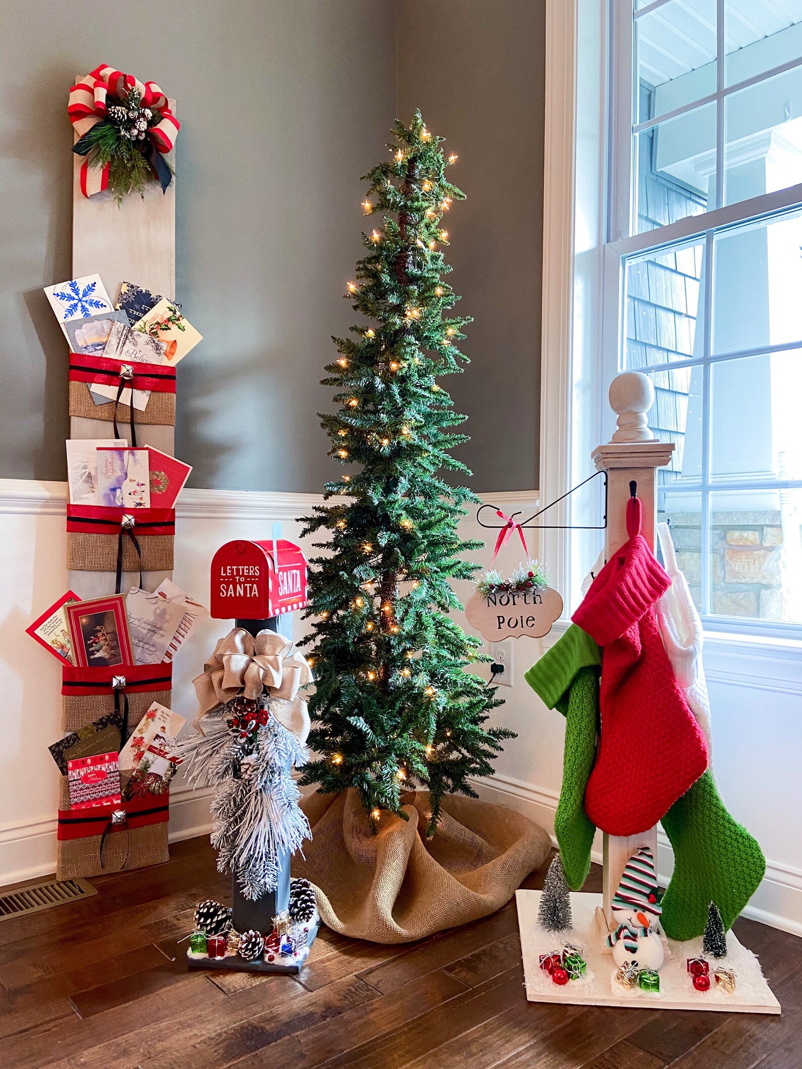 Christmas Stocking Holder Wood Post With Hooks; Farmhouse Stocking Post ...