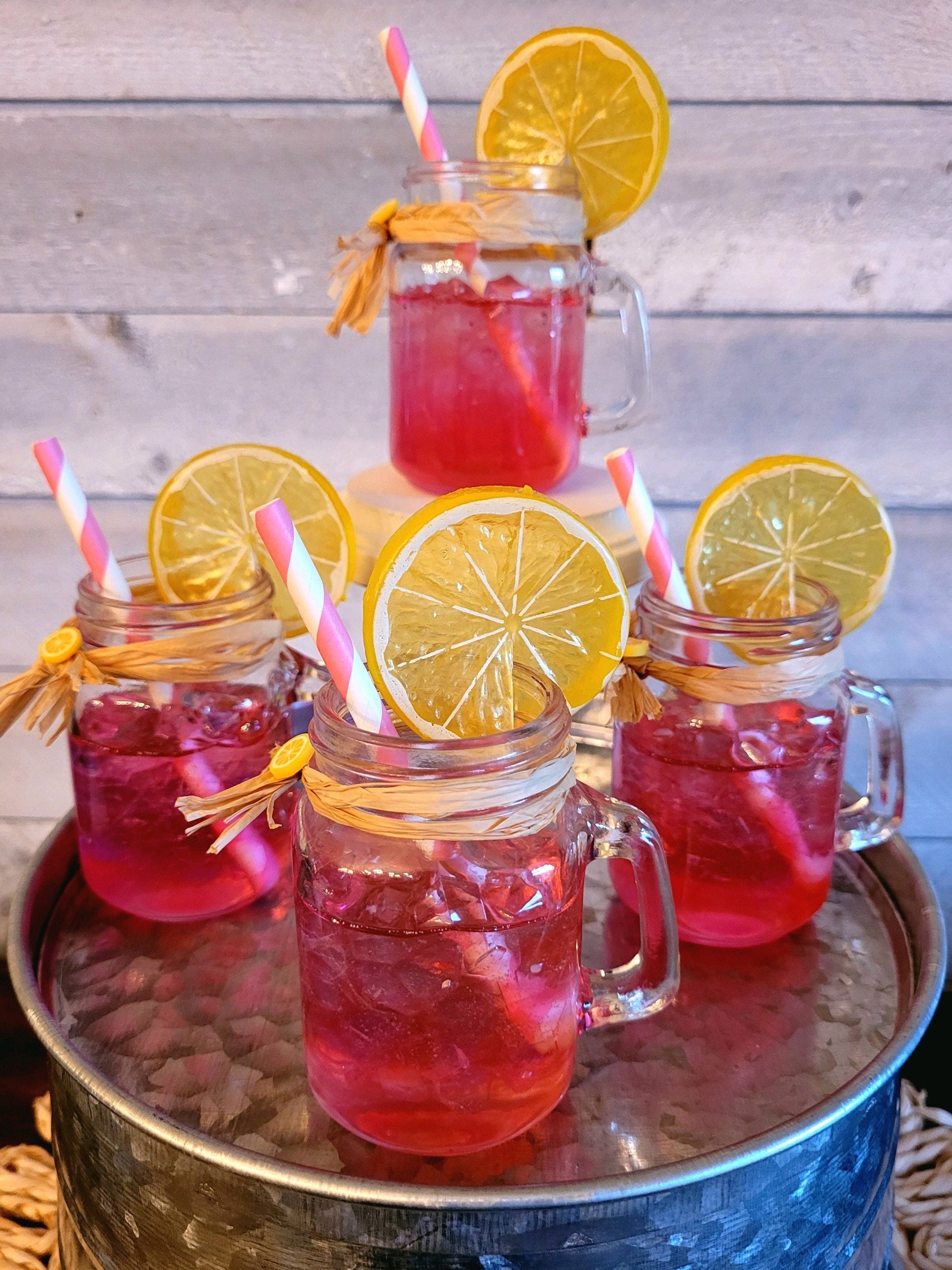 Mini Pink Lemonade Tiered Tray Decorfake Pink Lemonade for - Etsy