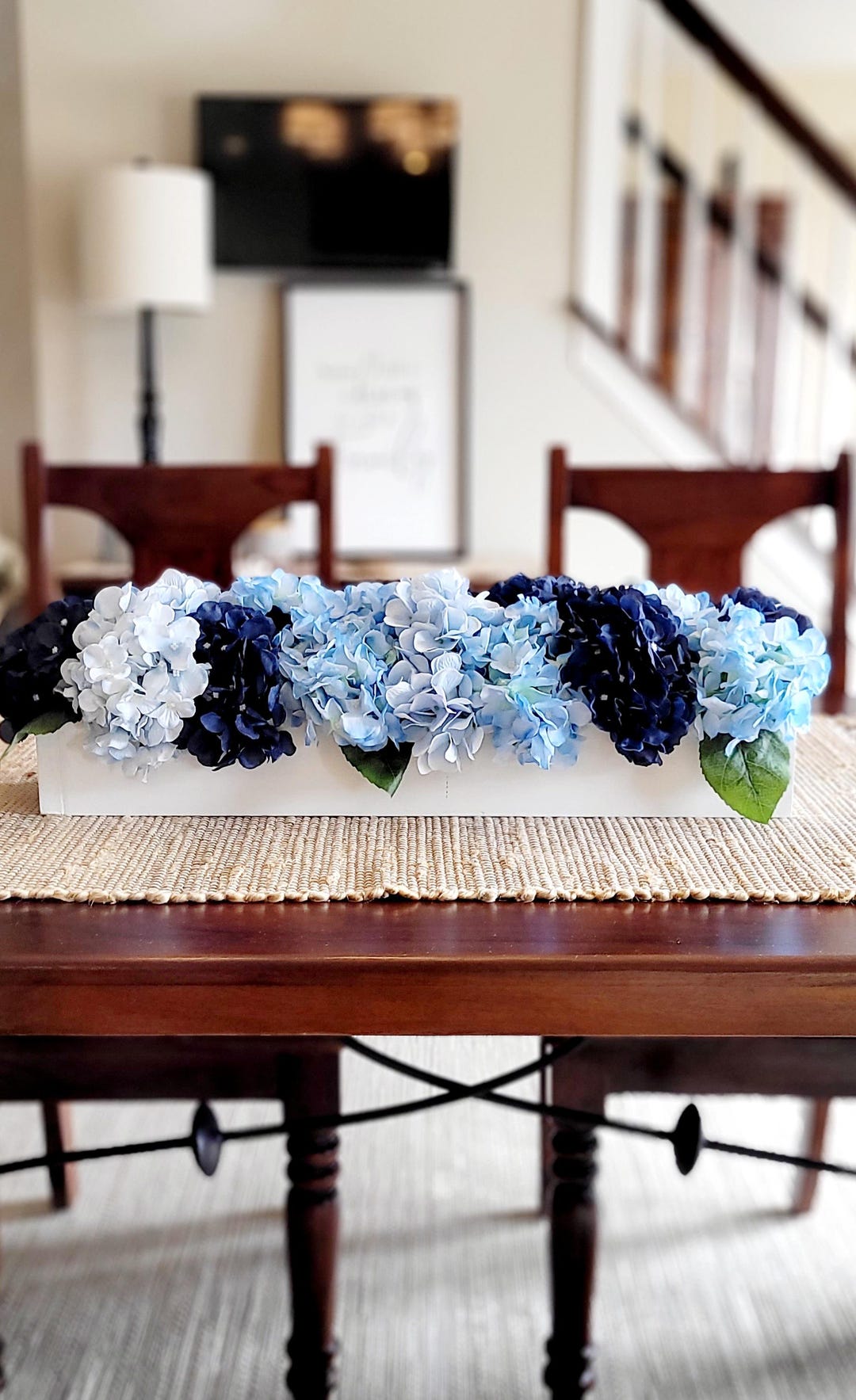 Navy Blue Flower Blue Hydrangea Arrangement French Country Decor Wood ...