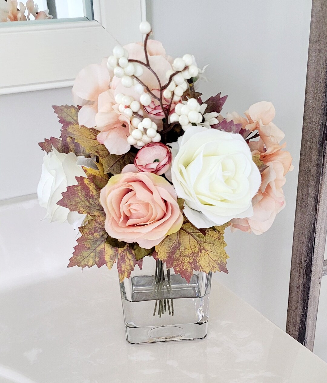 Fall Modern Farmhouse Glass Vase Country Cottage Floral Decor Fall ...