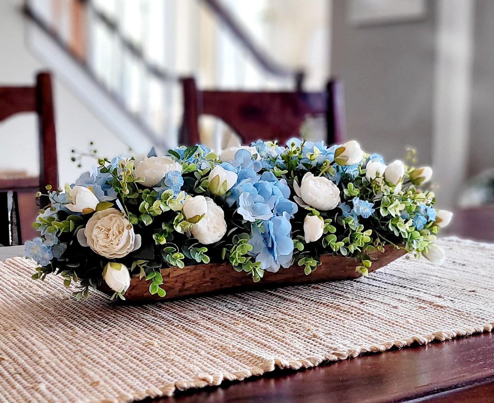 Flower Arrangement Dough Bowl Floral Arrangement Kitchen Table ...