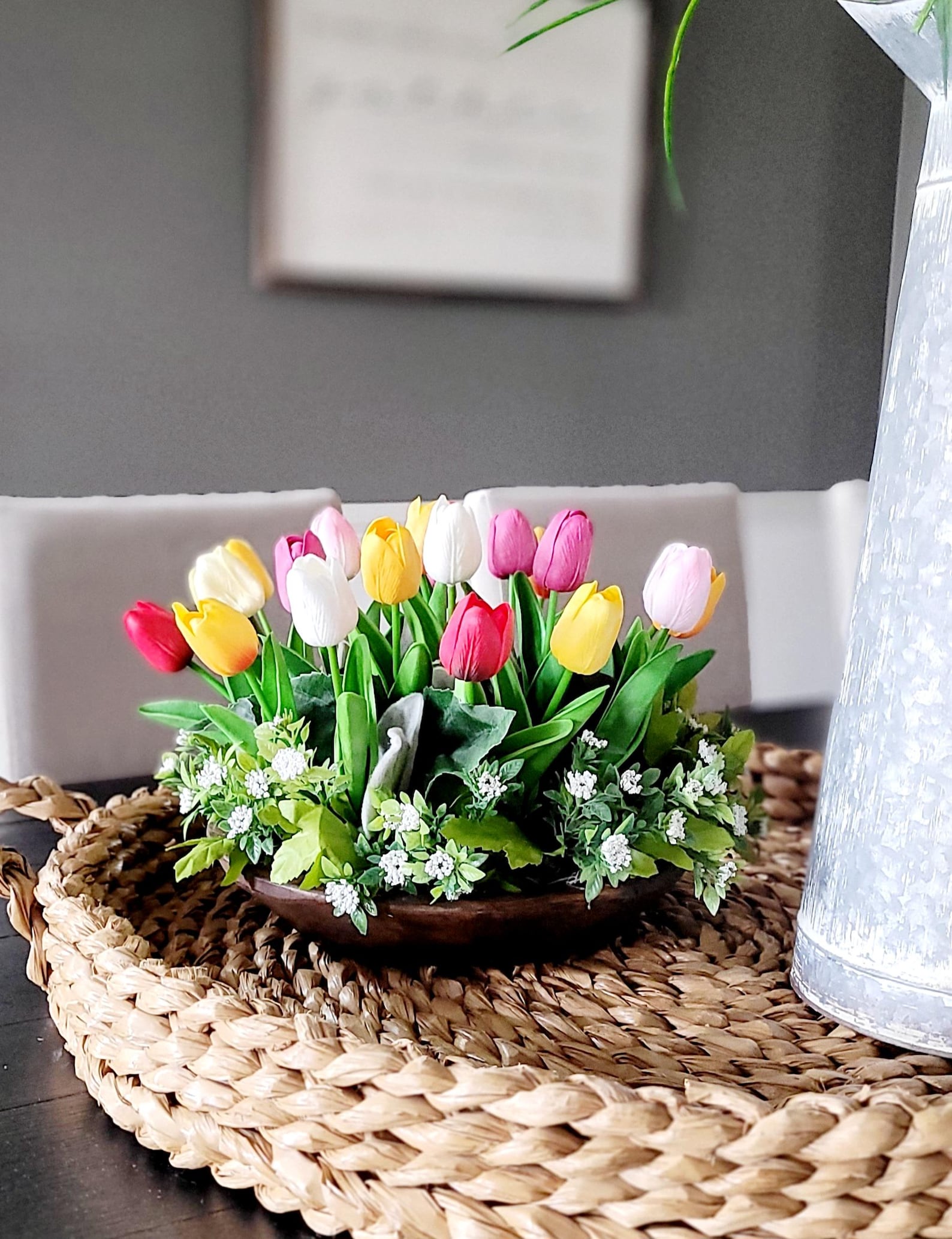 Tulip Centerpiece Dining Room Table Round Arrangement Gift for Mom Gift ...