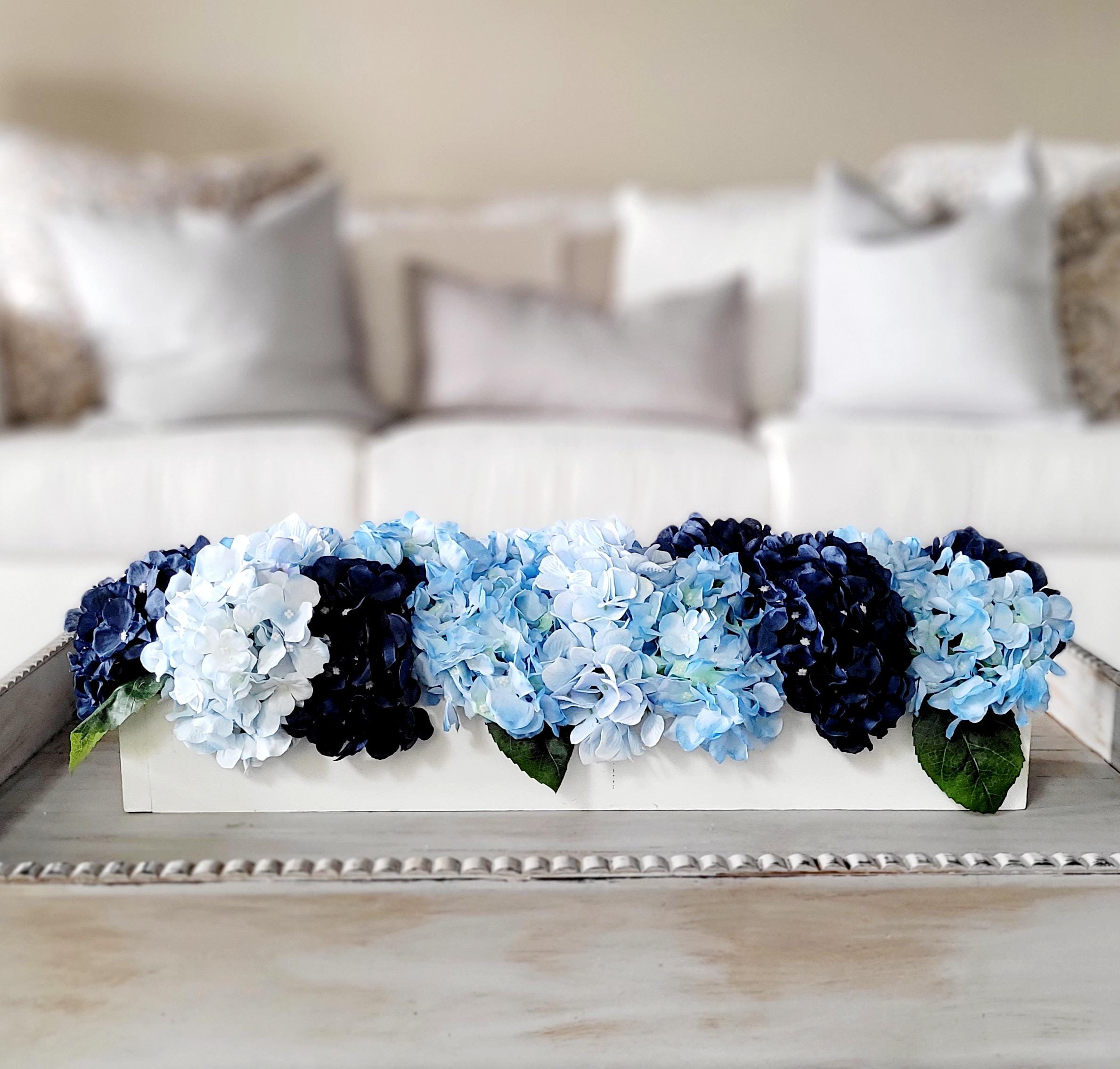 Navy Blue Flower Blue Hydrangea Arrangement French Country Decor Wood ...