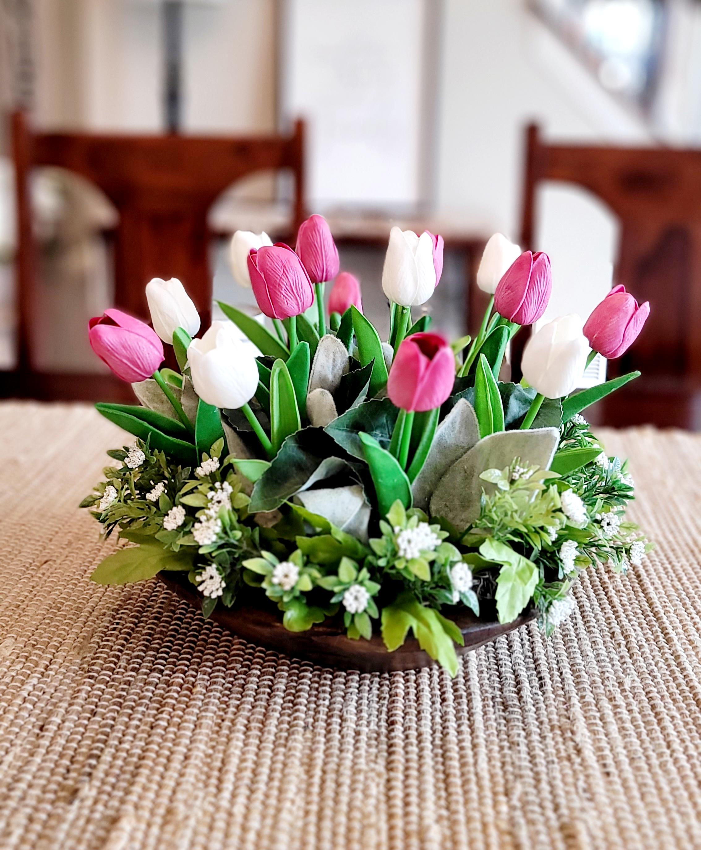 Tulip Centerpiece Dining Room Table Round Arrangement Gift for Mom Gift ...