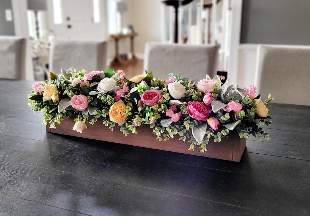 Dining Table Centerpiece Box Decor Table Arrangement Farmhouse Floral ...