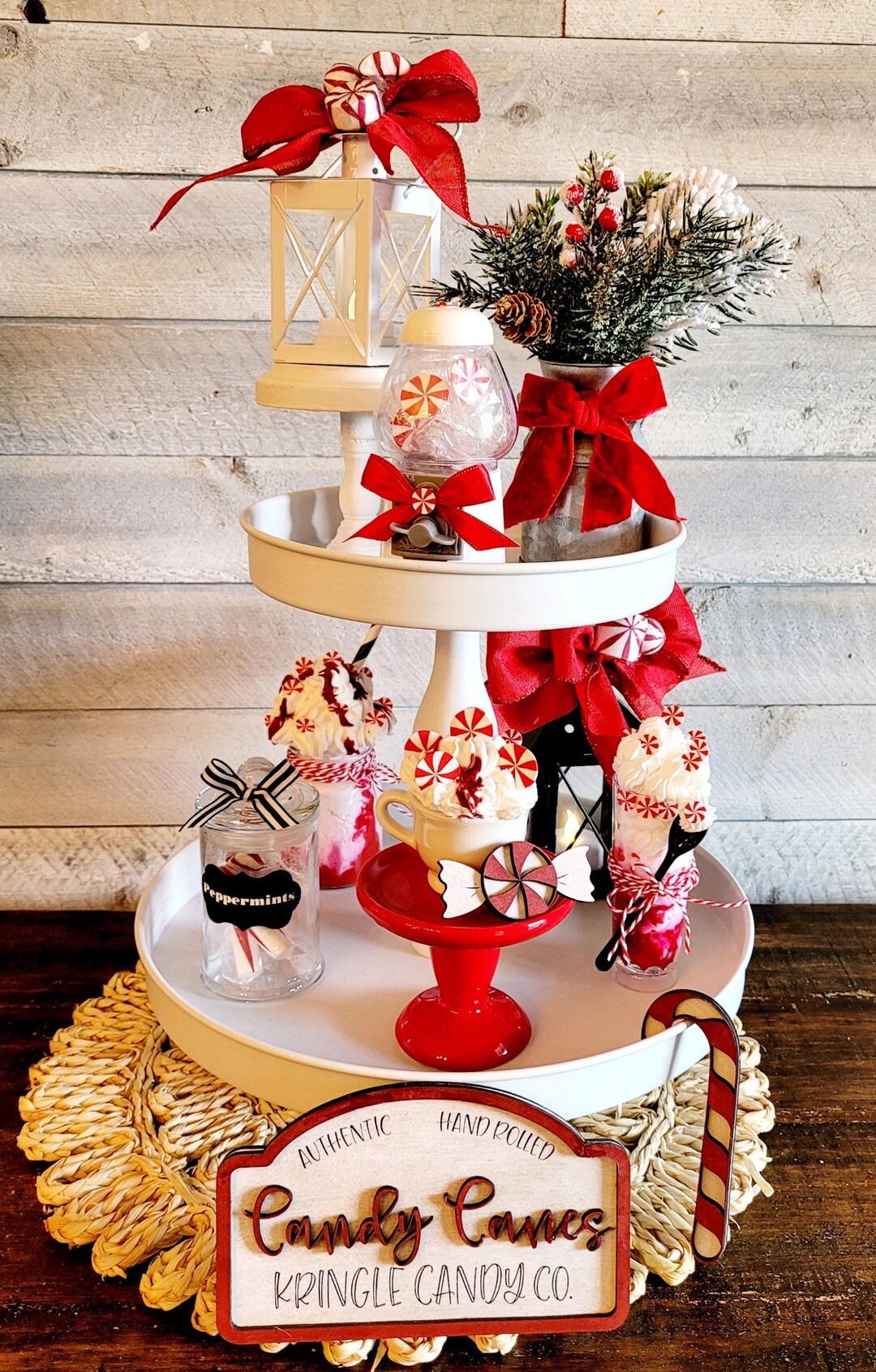 Christmas Tiered Tray Decor Candy Cane Peppermint North ...