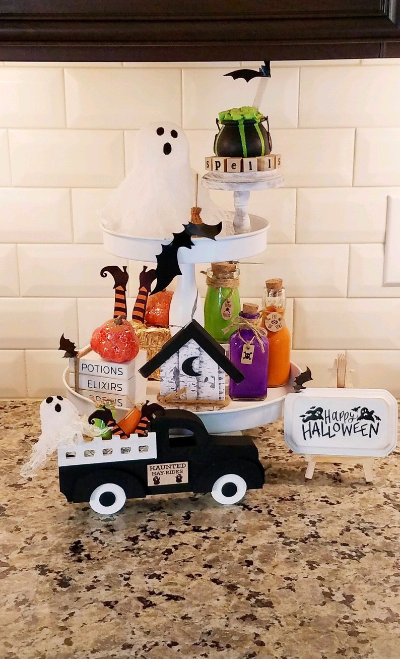 Halloween Tiered Tray Decor Haunted Halloween Tray Kit Ghost - Etsy