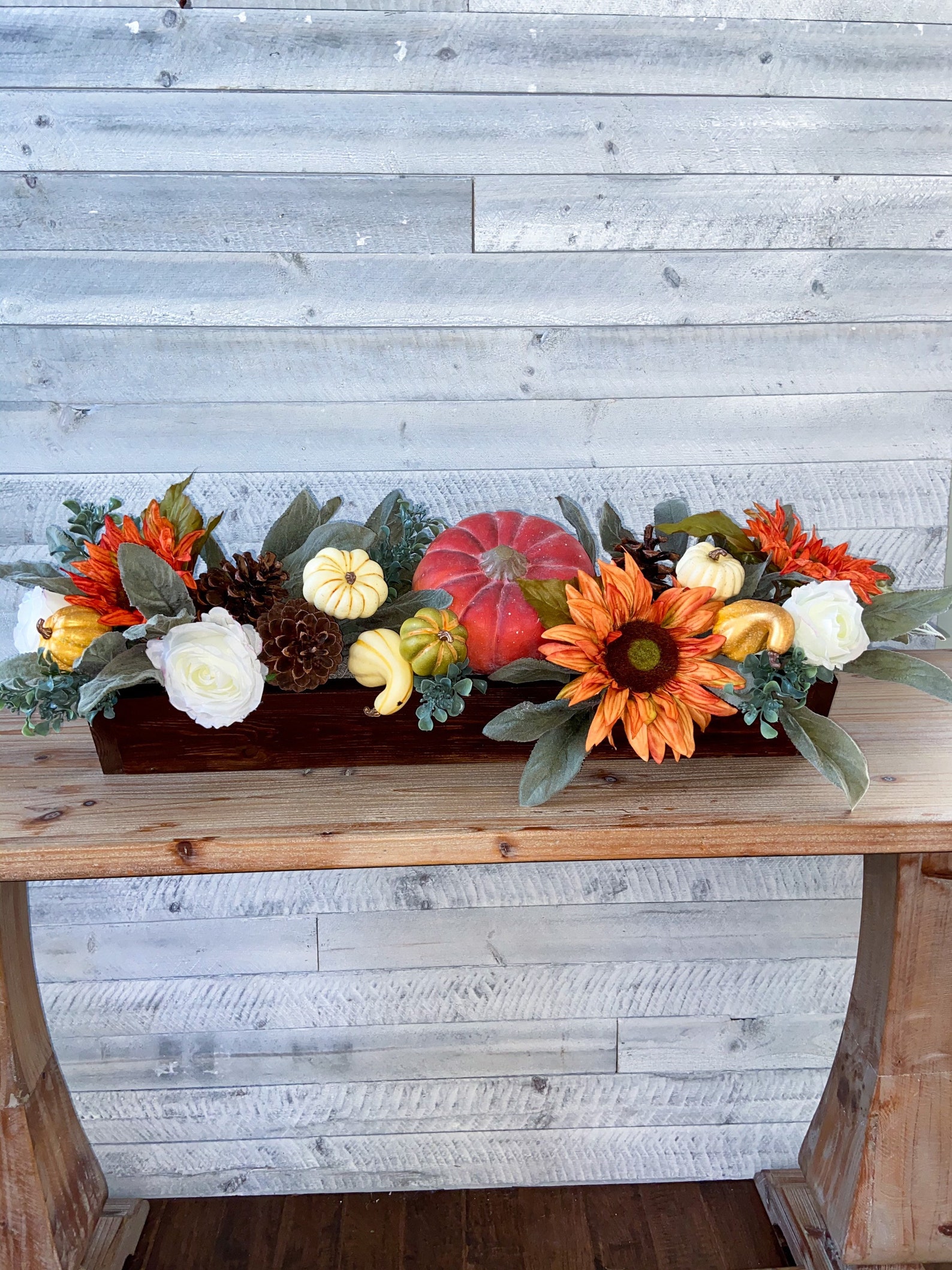 Fall Pumpkins Arrangement in 25 Long Wood Planter Box Fall | Etsy