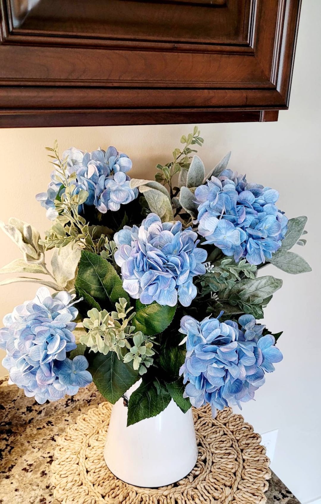 Blue Hydrangea Arrangement Faux Hydrangea Summer Floral Arrangement ...