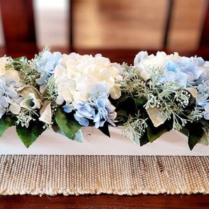 Hydrangea Centerpiece Dining Table Hydrangea Long Wood Box Mantel ...