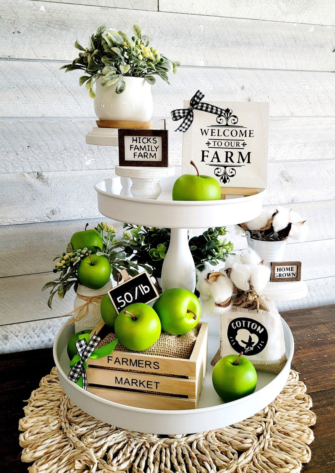 Mini Green Apple Decor Mason Jar Tiered Tray Mini Apples Tier Tray Fake ...