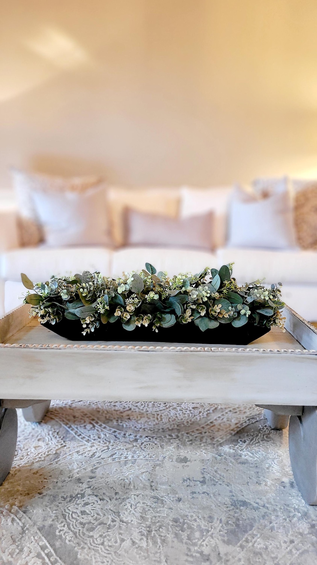 Farmhouse Arrangement Greenery Arrangement Candle Centerpiece Country ...