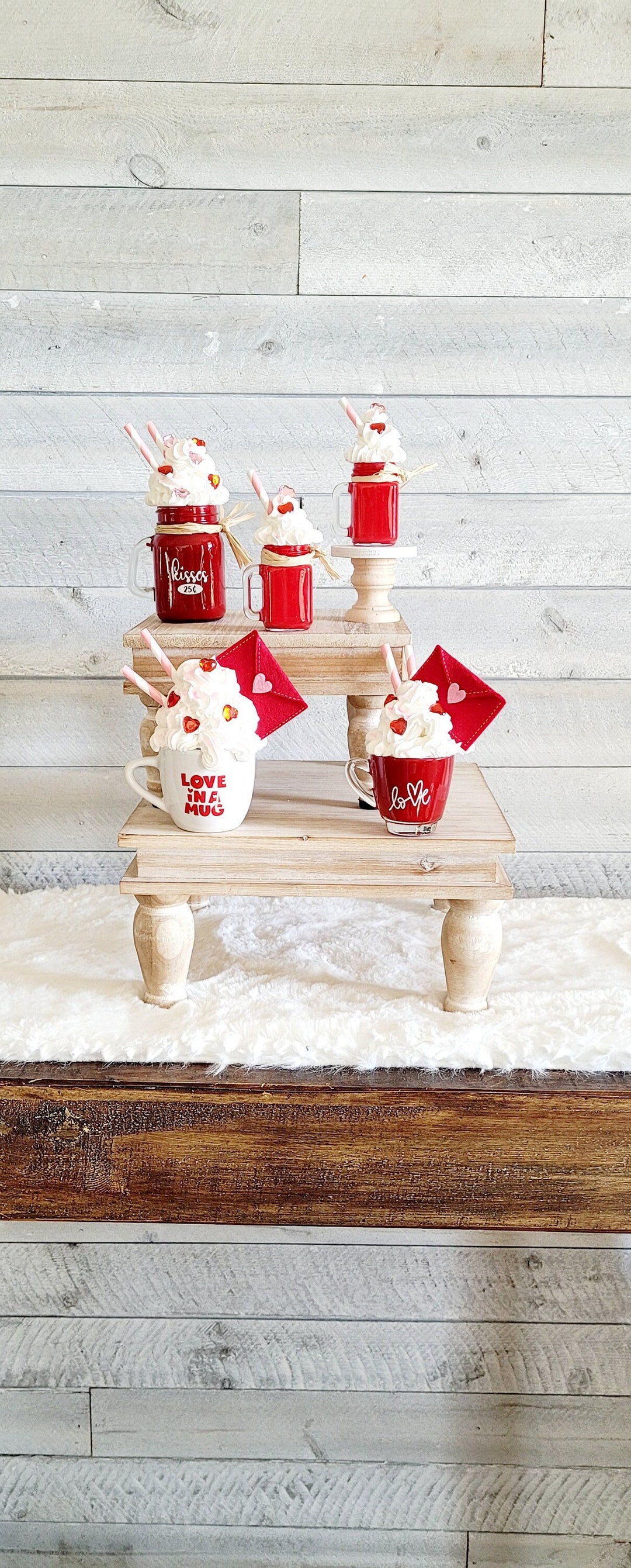 Valentine Faux Coffee Mug Topper Tier Tray Decor Valentine Table Decor ...