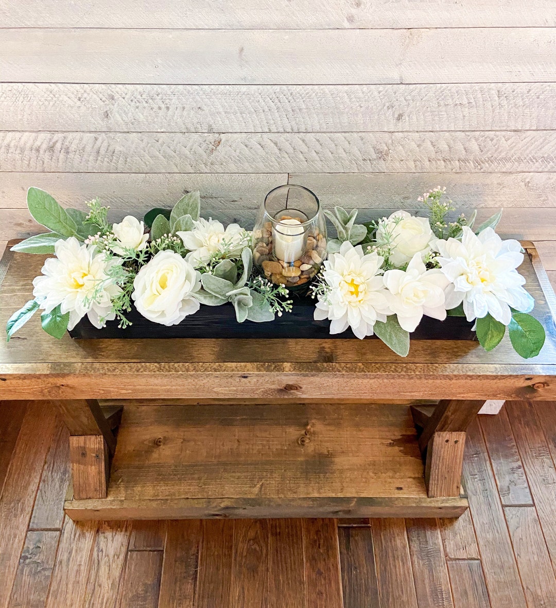 Farmhouse Style Long 25” Spring Table Arrangement in Wood Planter Box ...