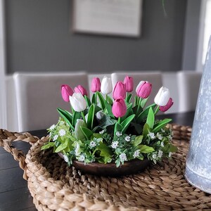 Tulip Centerpiece Dining Room Table Round Arrangement Gift for Mom Gift ...