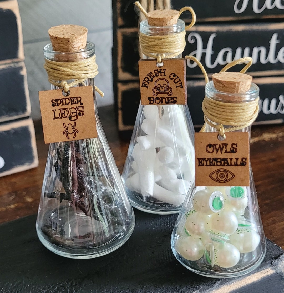 Halloween Potion Bottles Glass Mini Potion Jars Skeleton Bones Decor ...