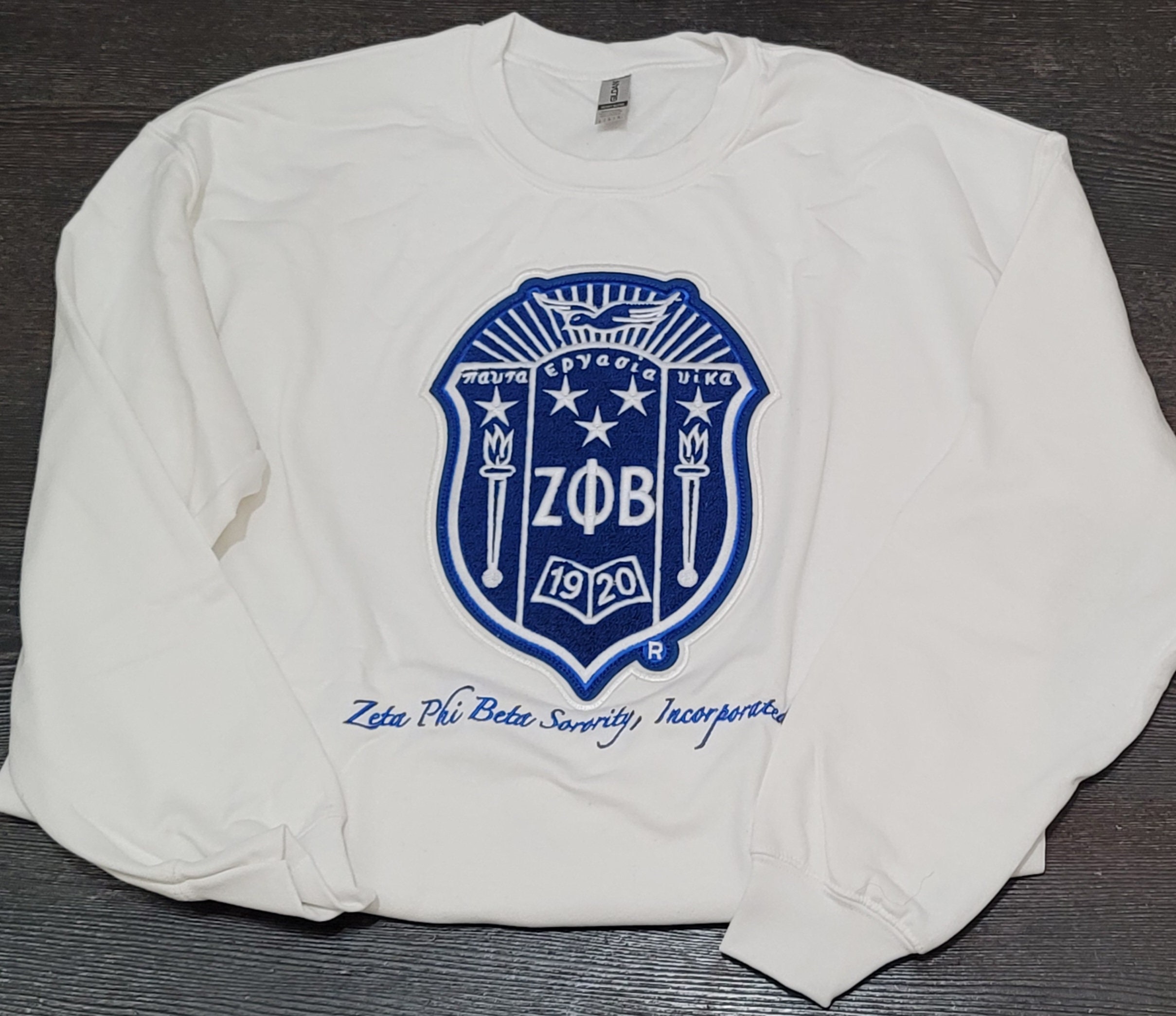 Zeta Phi Beta Shield Chenille Crew Sweatshirt White Etsy